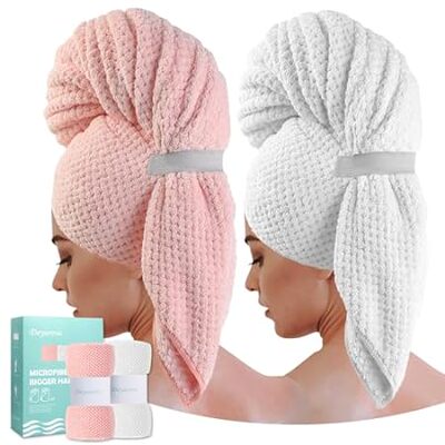 2 Pack Extra Large Microfiber Hair Towels， Super Absorben