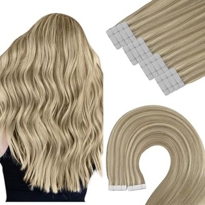 YoungSee Tape in Hair Extensions Human Hair Brown Highlig