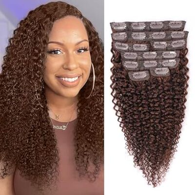 Curly Clip in Hair Extensions Real Human Hair Chocolate B