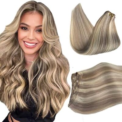 Weft Hair Extensions Human Hair， Brown Colored Sew in Hai