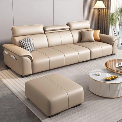 简约现代轻奢钢琴键真皮沙发大小户型客厅意式极简贵妃皮艺沙发