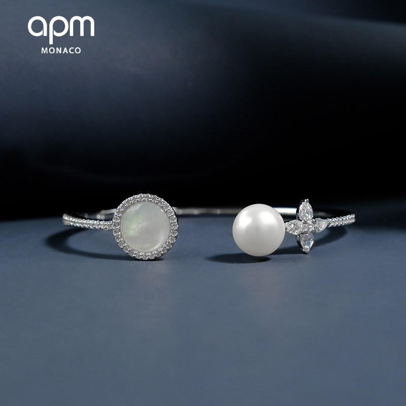 apm monaco白母贝珍珠开口手镯精致设计感生日礼物送女友AB3402M_虎窝淘