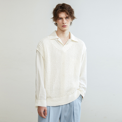 SSalt 镂空纯棉针织本白色马甲背心 7016WT