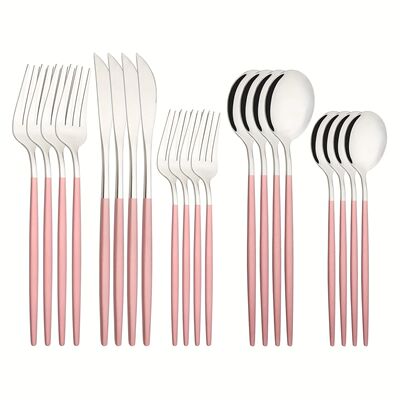 20-Piece Silver and Pink Portuguese Cutlery Set for 4, Pink