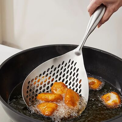 1pc Large Durable Stainless Steel Colander Skimmer Spoon, He