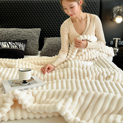 兔毛绒毛毯冬季加厚加绒办公室披肩午睡珊瑚绒毯子空调沙发毯盖毯