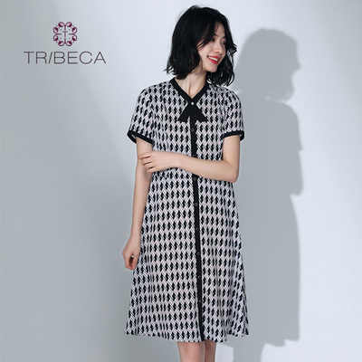 TRIBECA翠贝卡夏季商场同款女短袖a字显瘦收腰连衣裙