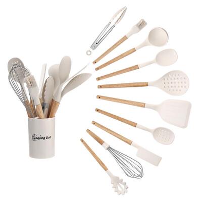 具木柄硅胶厨1件套家用硅胶Z-0136锅铲汤勺白1厨色收纳桶房用具烹