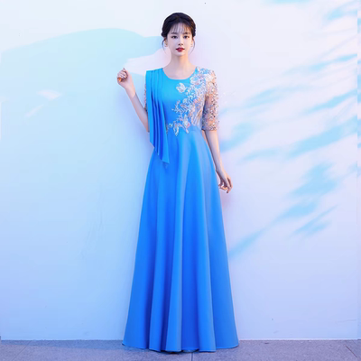 新款大合唱团演出服女长裙修身气质主持人指挥唱歌朗诵表演晚礼服