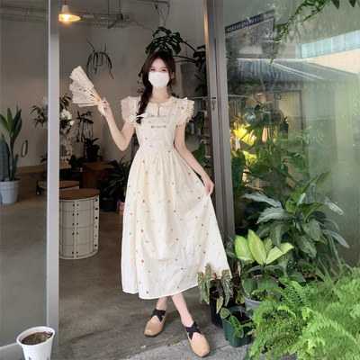 温柔风设计感小众法式收腰仙女刺绣碎花连衣裙春夏感淑女长裙女装