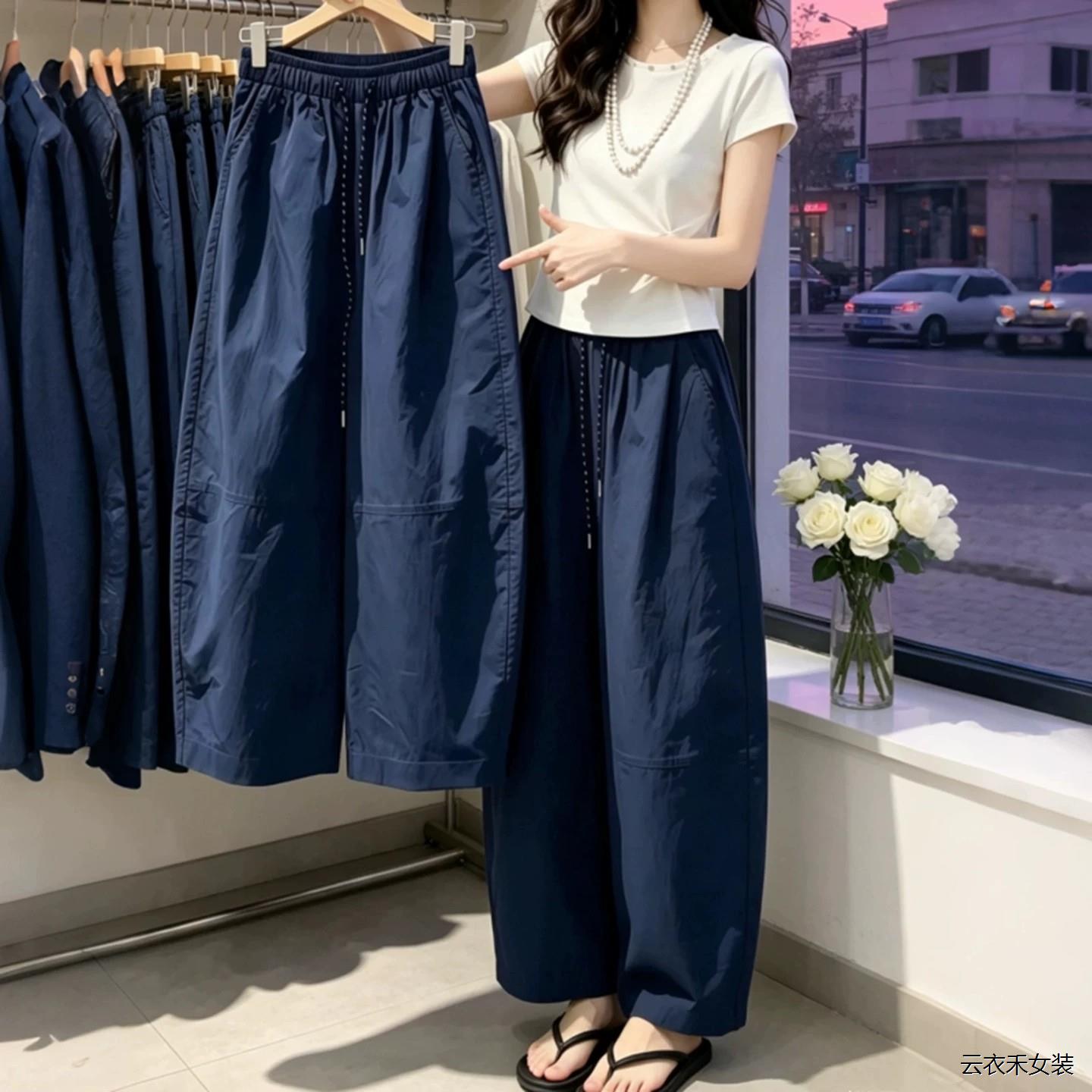休女夏季款2款尺胖M显松气刀阔腿子九分闲裤薄026新大码M瘦宽球弯
