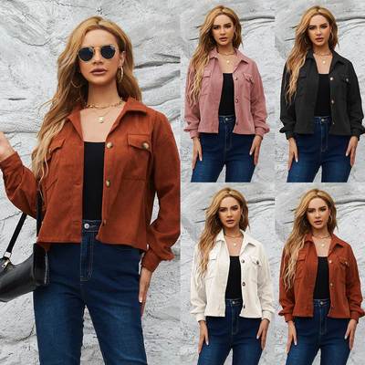 2022 Short corduroy long sleeve coat women solid jacket 外套