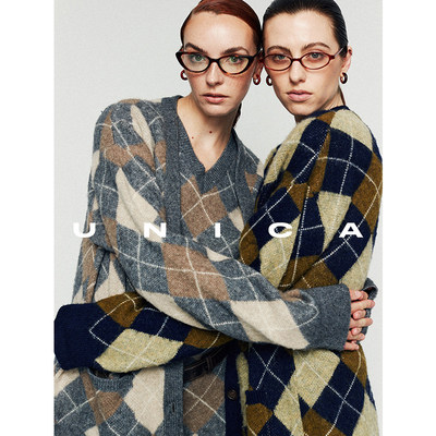 UNICA/文艺复兴阿盖尔格纹牦牛绒羊毛学院风针织半身裙