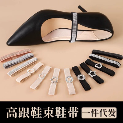 新款一字镶钻束鞋带高跟鞋凉鞋