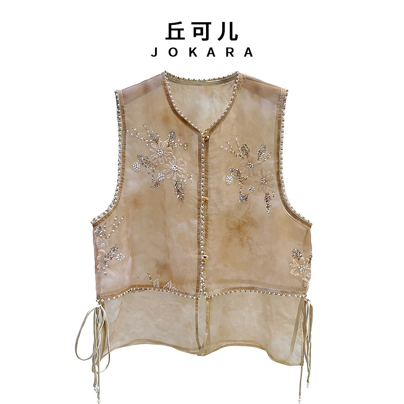 Jokara/丘可儿【沐光轻羽】新中式国风拼接马甲女士百搭无袖马甲