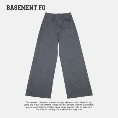 BASEMENTFG美式复古高腰直筒女宽松百搭显瘦灰色长裤262120037021