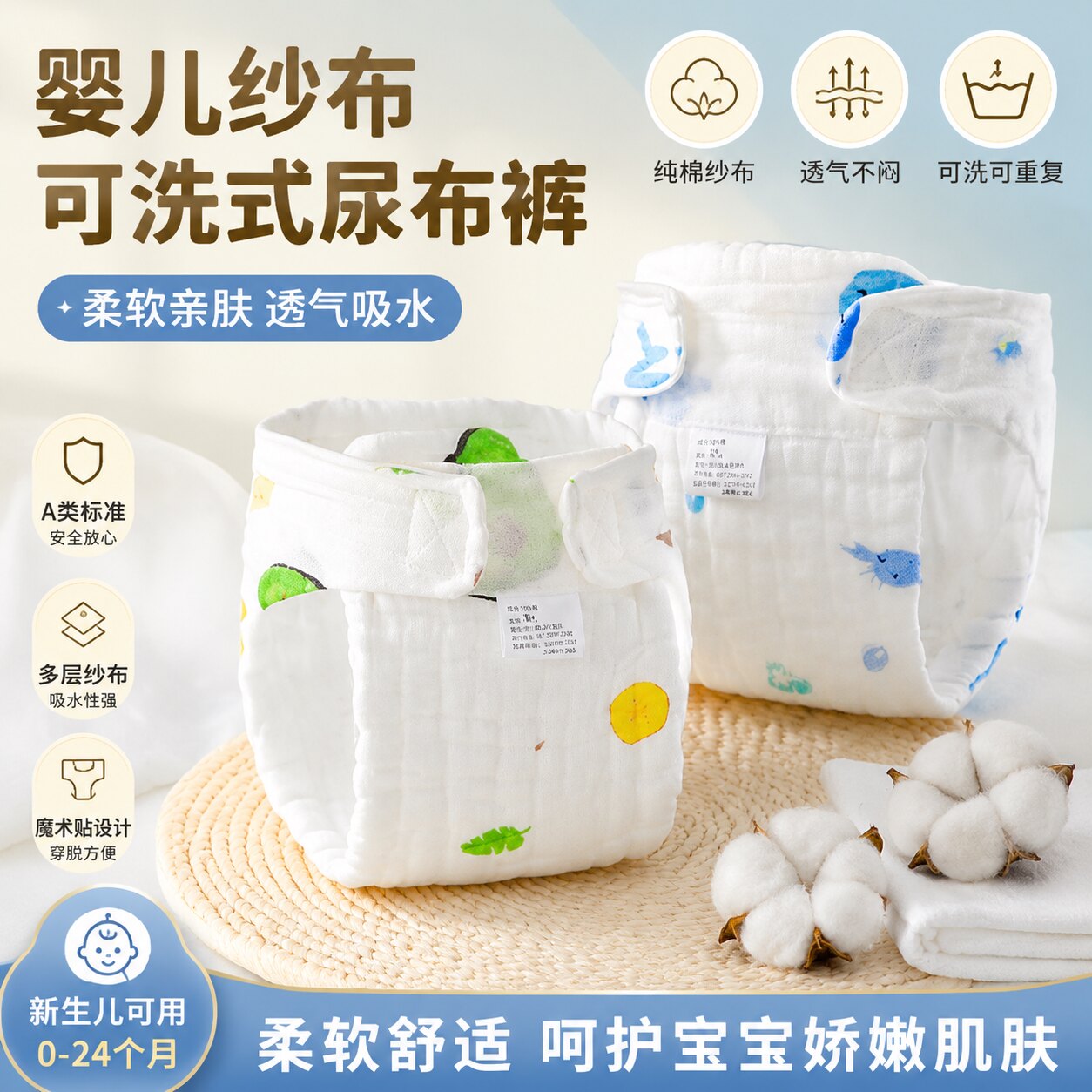 透气纸尿裤可洗纯棉尿布新生婴儿儿专用女宝宝宝戒尿不湿内裤尿布