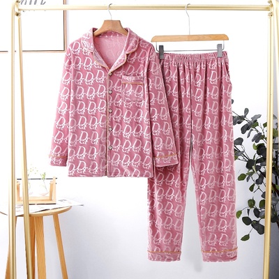 金丝绒睡衣女款秋冬套装