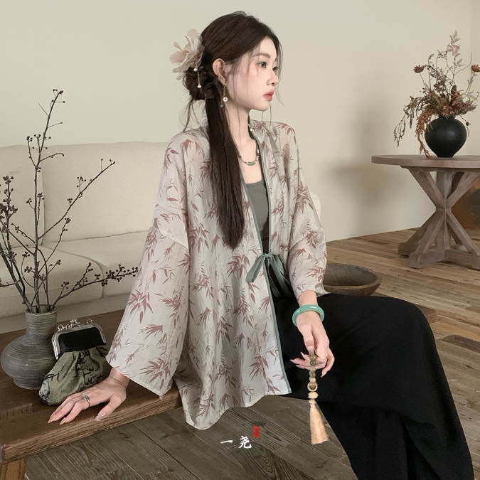 夏装新款大码新中式国风汉服上衣女新款宽松显瘦长袖衬衫外套