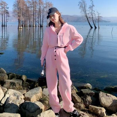 休闲洋气套装女春秋新款韩版长袖粉色减龄时尚卫衣外套百搭两件套