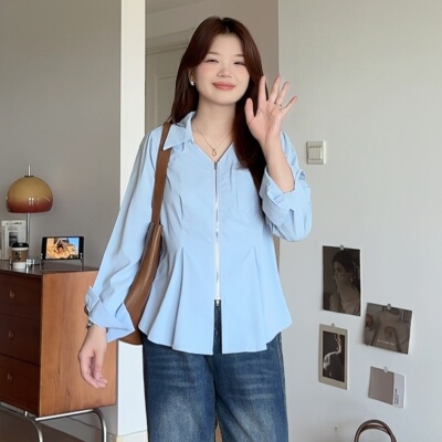 大码职场穿搭衬衫收腰显瘦上衣女