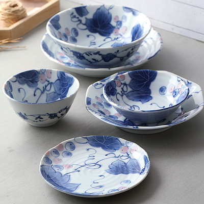 日本进口有谷窑陶瓷山葡萄系列釉下彩盘子饭碗面碗汤碗家用盘子