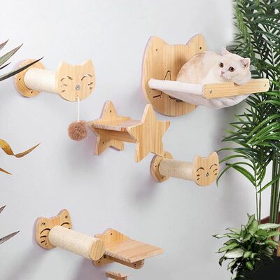 Wall Mounted Cat Climbing Frame, madeira maci?a de pinho, ca