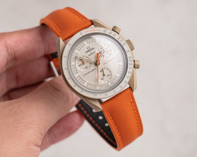 Benchmark 高档进口爱马橘细纹小牛皮表带适配欧米茄联名系列