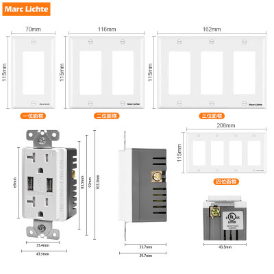 118型美式GFCI开关插座一位二位三位四位白色面板15A美规六孔带门