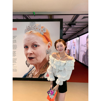 SourceWithU一字肩花边衬衫