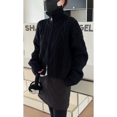 现货诗歌兰61020复古简约休闲立领拉链麻花纹短毛衣2025冬季新款