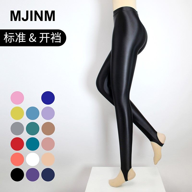 MJINM美仅美薄款女弹力油光亮光泽紧身裤运动裤打底裤踩脚健美裤_虎窝淘