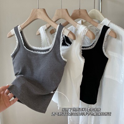8129#秋季新款蕾丝花边宽肩背心衣架包装韩版带胸垫美背打底上衣