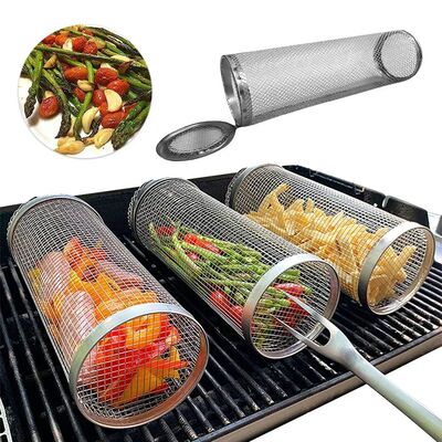 Round BBQ Basket Stainless Steel Rolling Grilling Basket Wir