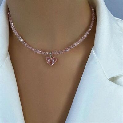 Fashion Vintage Tassels Zircon Heart Pendant Necklace For Wo