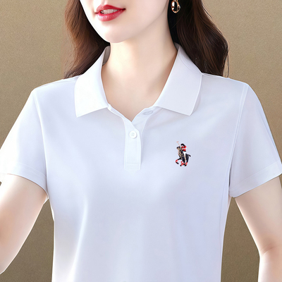 白色短袖t恤女夏季时尚气质百搭中年妈妈polo衫冰丝翻领宽松大码