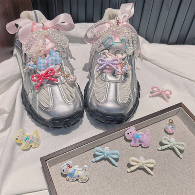 日韩水晶珍珠蝴蝶结鞋花小狗卡通鞋带扣多巴胺samba鞋子装饰配饰