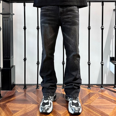 做旧水洗黑直筒微喇神裤谁穿谁帅