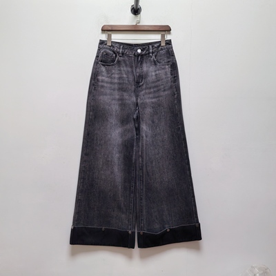 撤柜春秋新款女装高腰显瘦宽松直筒牛仔裤深灰色阔腿长裤1367