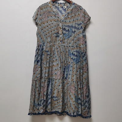 【艺】系列撤柜女装2025夏季时尚宽松V领印花短袖连衣裙女L121