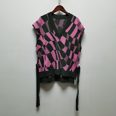 去标针织衫马夹女秋季新品复古风V领经典款套头针织无袖背心1839