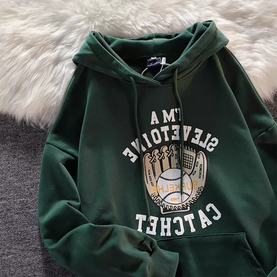 100%纯棉宽松加绒美式连帽卫衣男