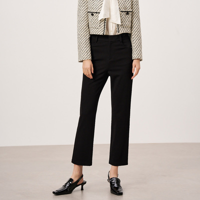 Dekashell/迪卡轩商场同款2025春季新款显瘦黑色直筒裤大码女裤子