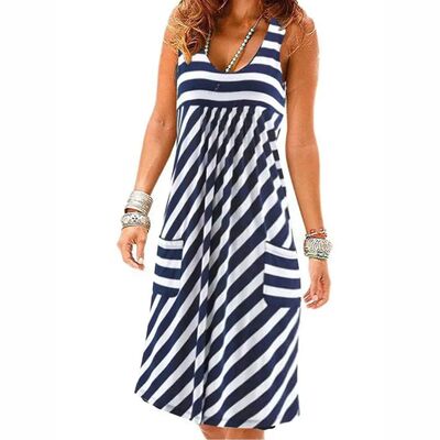 Fashion striped dress  summer dress  loose simple sleeveless