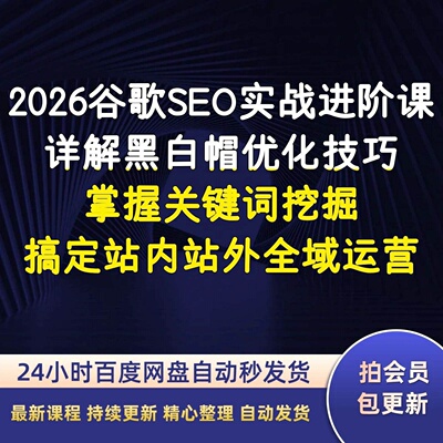 2026谷歌SEO实战进阶课黑白帽优化技巧掌握关键词挖掘全域运营