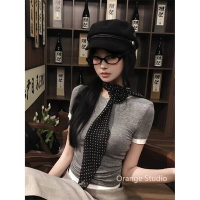 千禧风复古黑色波点玫瑰长条丝巾y2k辣妹甜酷飘带围脖高级感丝带