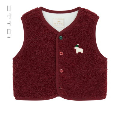 朗姿童装/ETTOI爱多娃儿童马甲可爱外穿红色毛绒背心2025冬季新款