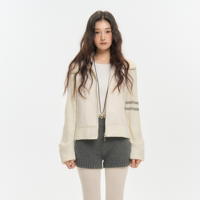 Pinkers联名款韩系复古针织拼接夹克外套女秋宽松休闲百搭上衣女