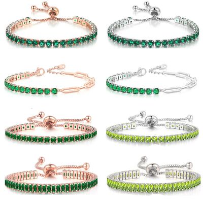 Adjustable Green Cubic Zirconia Tennis Bracelets Chain on