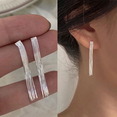 Simple Version S925 Silver Dense Snake Bone Tassel Drop